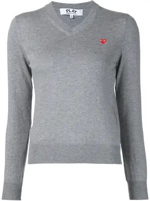 Play Comme Des Garcon Mini Heart V-neck Jumper - Grey