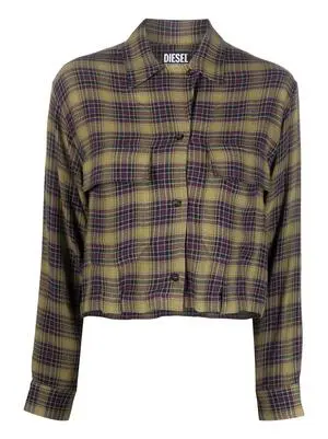 DIESEL® Check-print Wool-blend Cropped Shirt