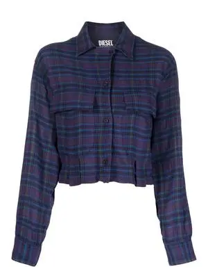 DIESEL® Diesel Check-Print Wool-Blend Cropped Shirt
