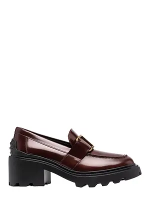 TOD'S Block-heel Leather Loafers - Brown