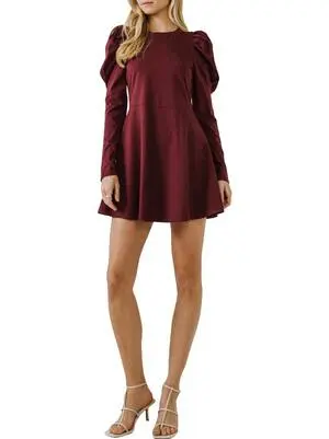 English Factory Long Puff Sleeve Minidress - Burgundy