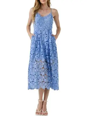 Endless Rose Lace Midi Dress - Powder Blue