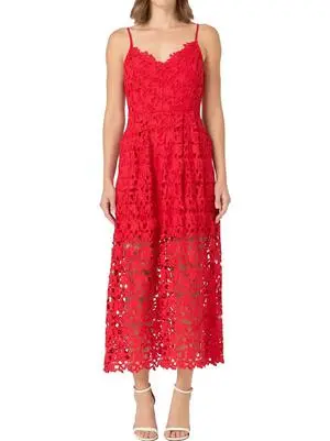 Endless Rose Lace Midi Dress - Red