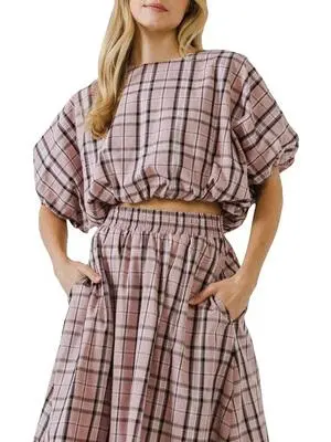 English Factory Plaid Crop Top - Pink Multi
