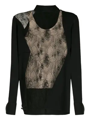 GLORIA COELHO Lace Crepe Blouse - Black