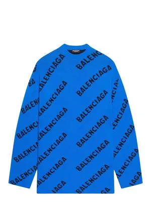 Balenciaga All Over Logo Wool Jumper - Blue