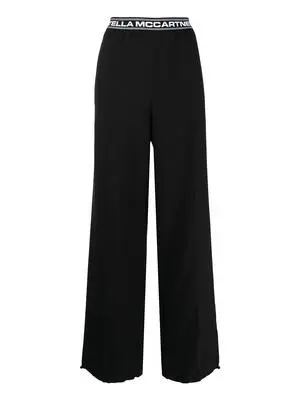 Stella McCartney Logo Waistband Wide-leg Wool Trousers - Black