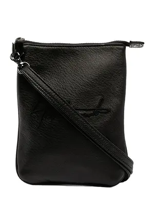 Yohji Yamamoto Logo-embroidered Leather Shoulder Bag - Black