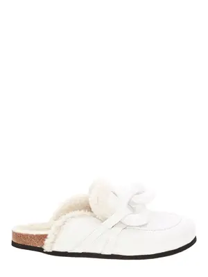 JW Anderson Chain Shearling Loafer Mules - White