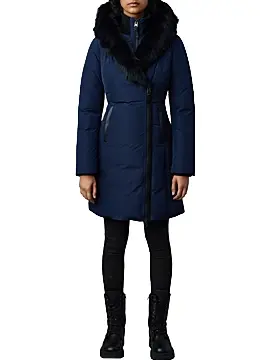 Mackage Kay Hooded Down Shearling Coat Navy