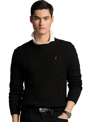 Ralph Lauren Cable-Knit Quarter-Zip Sweater Black