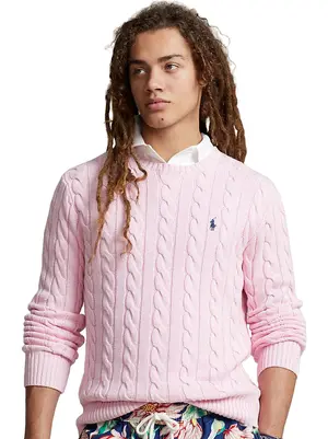 Ralph Lauren Cable-Knit Quarter-Zip Sweater Carmel Pink
