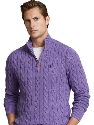 Ralph Lauren Cable-Knit Quarter-Zip Sweater French Lavender Heather