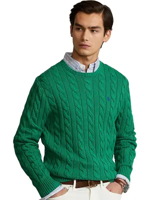 Ralph Lauren Cable-Knit Quarter-Zip Sweater New Green Heather