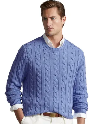 Ralph Lauren Cable-Knit Quarter-Zip Sweater New Litchfield Blue