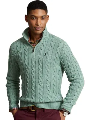 Ralph Lauren Cable-Knit Quarter-Zip Sweater New Seafoam Heather