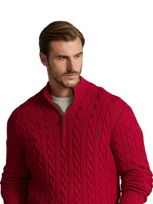 Ralph Lauren Cable-Knit Quarter-Zip Sweater Park Avenue Red