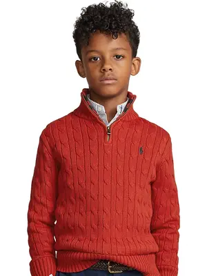 Ralph Lauren Cable-Knit Quarter-Zip Sweater Rl 2000 Red/rl Navy