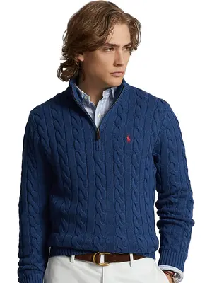 Ralph Lauren Cable-Knit Quarter-Zip Sweater Rustic Navy Heather