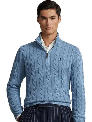 Ralph Lauren Cable-Knit Quarter-Zip Sweater Sky Blue Heather