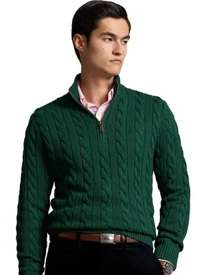 Ralph Lauren Cable-Knit Quarter-Zip Sweater Vintage Pine