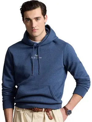 Ralph Lauren Logo Double-Knit Hoodie Derby Blue Heather