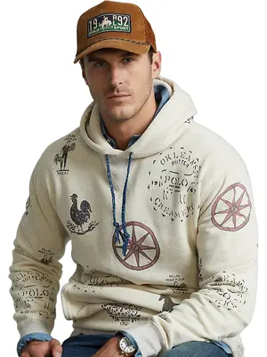 Ralph Lauren Fleece Graphic Hoodie Oatmeal Heather