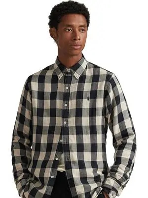 Ralph Lauren Classic Fit Plaid Double-faced Shirt - Cream/black