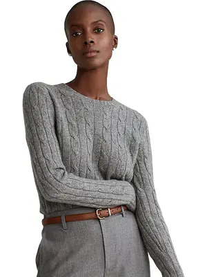 Ralph Lauren Iconic Cable-Knit Cashmere Sweater Ba Grey Heather Old