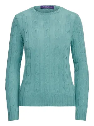 Ralph Lauren Iconic Cable-Knit Cashmere Sweater Teal