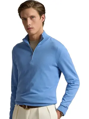 Ralph Lauren Cotton Quarter-Zip Sweater Bristol Blue