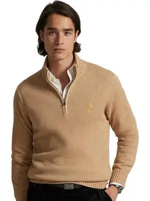 Ralph Lauren Cotton Quarter-zip Sweater - Camel Melange
