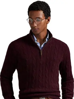 Ralph Lauren Cable-knit Cashmere Quarter-zip Sweater - Aged Wine Heather
