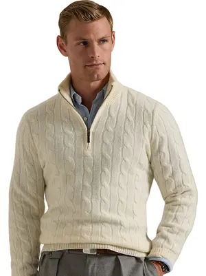 Ralph Lauren Cable-knit Cashmere Quarter-zip Sweater - Cream