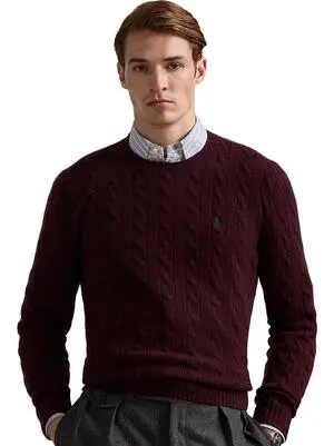 Ralph Lauren Cable-Knit Wool-Cashmere Sweater Aged Wine Heather