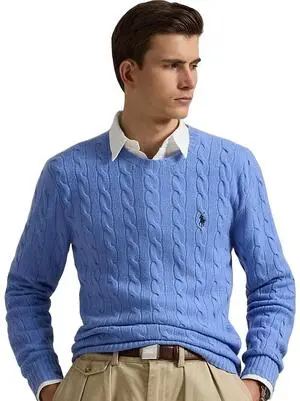Ralph Lauren Cable-Knit Wool-Cashmere Sweater New Litchfield Blue