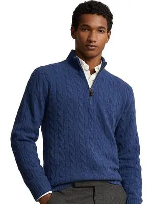 Ralph Lauren Cable-Knit Wool-Cashmere Sweater Rustic Navy Heather