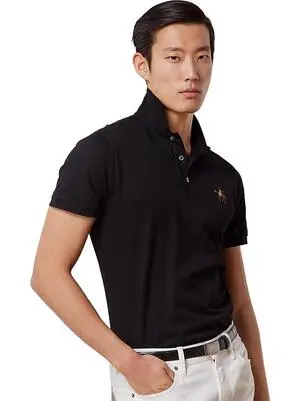 Ralph Lauren Custom Slim Fit Piqué Polo Shirt - Black