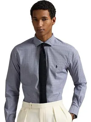 Ralph Lauren Classic Fit Plaid Stretch Poplin Shirt - Navy White