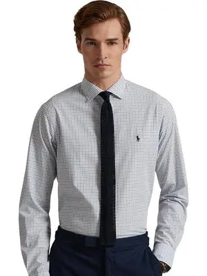 Ralph Lauren Classic Fit Plaid Stretch Poplin Shirt - White Blue Multi