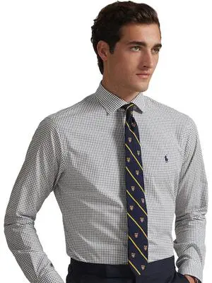 Ralph Lauren Classic Fit Plaid Stretch Poplin Shirt - White New Classic