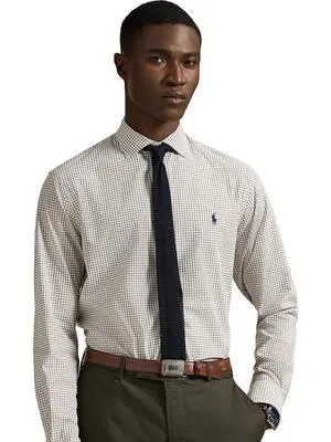 Ralph Lauren Classic Fit Plaid Stretch Poplin Shirt - White/brown Check