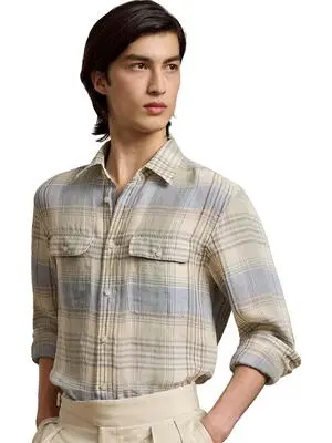 Ralph Lauren Plaid Linen Shirt - Infinity Blue