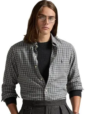 Ralph Lauren Classic Fit Plaid Twill Shirt - Light Grey Heather