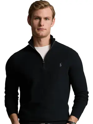 Ralph Lauren Mesh-knit Quarter-zip Sweater - Black