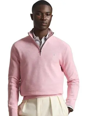 Ralph Lauren Mesh-knit Quarter-zip Sweater - Carnation Pink Heather