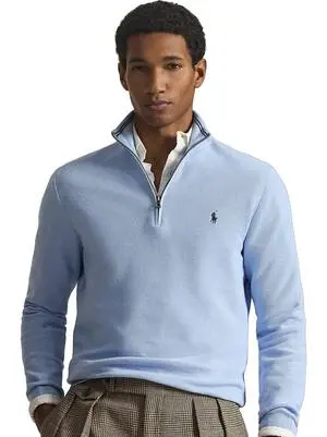 Ralph Lauren Mesh-knit Quarter-zip Sweater - Office Blue
