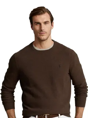 Ralph Lauren Mesh-Knit Cotton Crewneck Sweater Brown