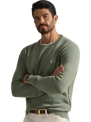 Ralph Lauren Mesh-knit Cotton Crewneck Sweater - Fern Green Heather