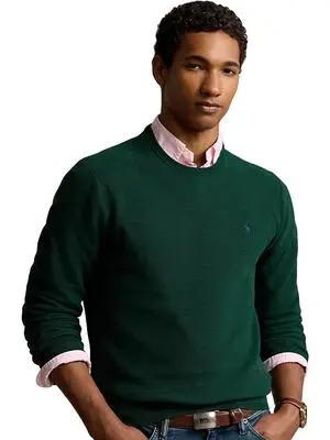 Ralph Lauren Mesh-Knit Cotton Crewneck Sweater Moss Agate